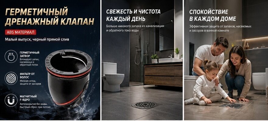 Сливной механизм из abs, черный, с магнитной подвеской, для ванной, с водяным затвором и антизапахом, для труб 50/75 мм