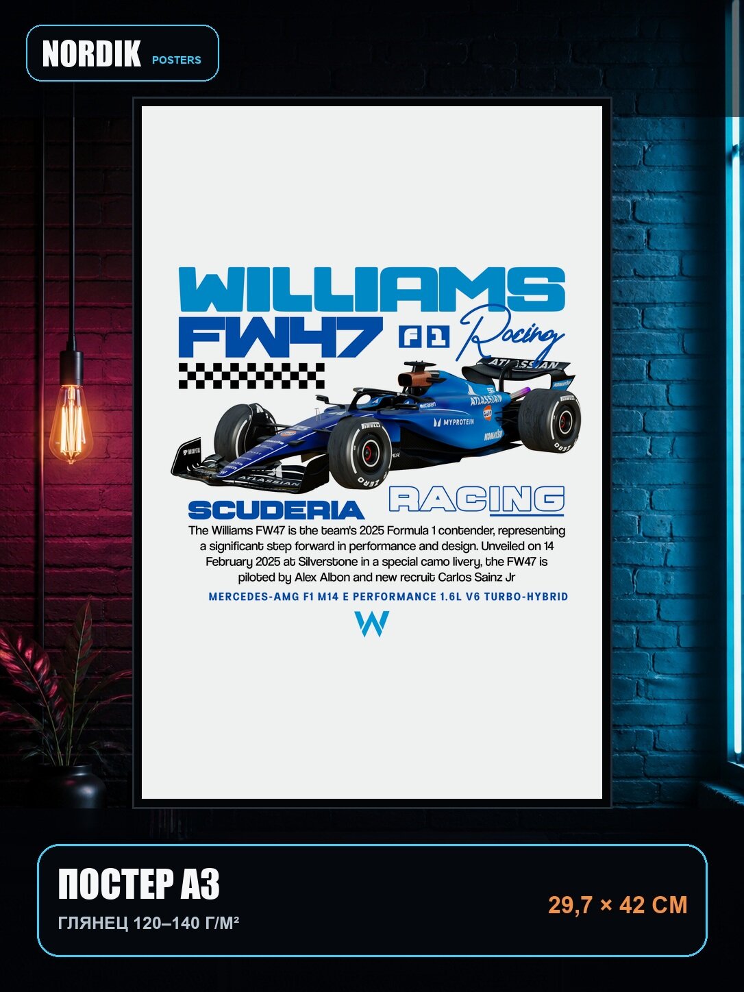 Постер Формула 1 Williams FW47 A3