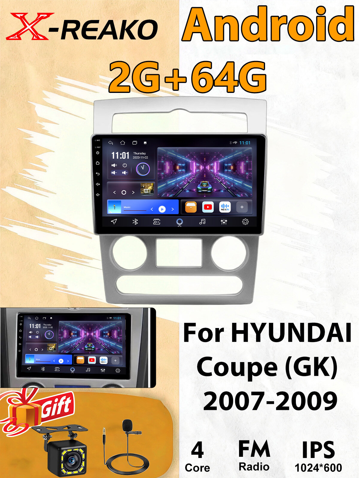 Магнитола для HYUNDAI Coupe (GK) 2007-2009 экран 9 дюймов Андроид wifi Bluetooth GPS