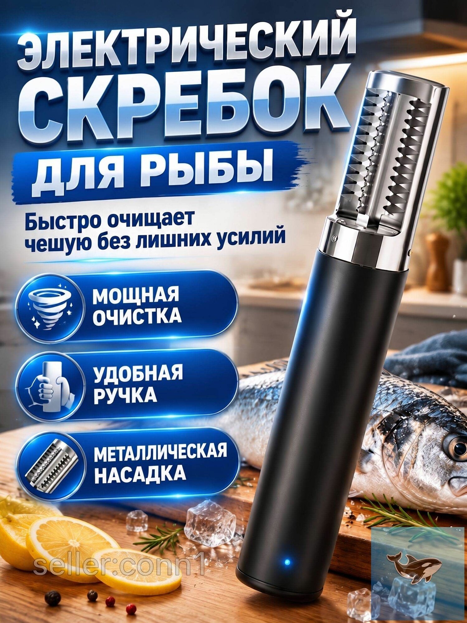Рыбочистка новая электрическая аккумуляторная беспроводная для чистки рыбы