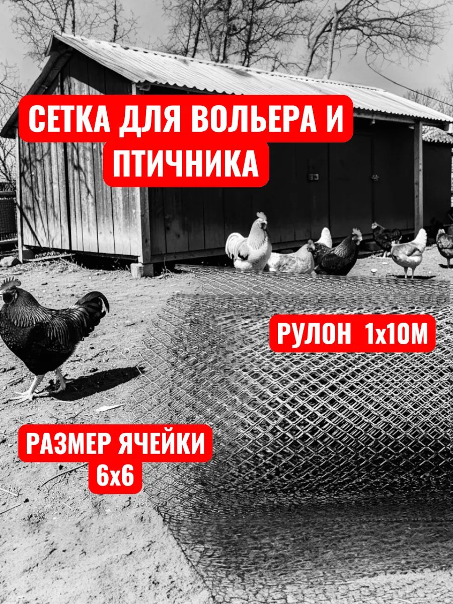 Сетка ЦПВС 1х10 м, ячейка 6х6 мм, для клеток и курятника