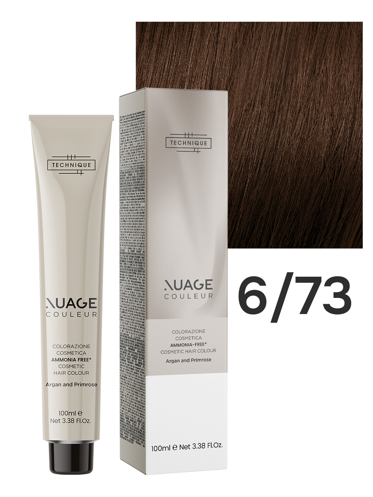 Крем - краска для волос профессиональная без аммиака Technique Nuage Ammonia Free Hair Color Cream 6.73 Темный русый Коричнево-золотистый, 100 мл