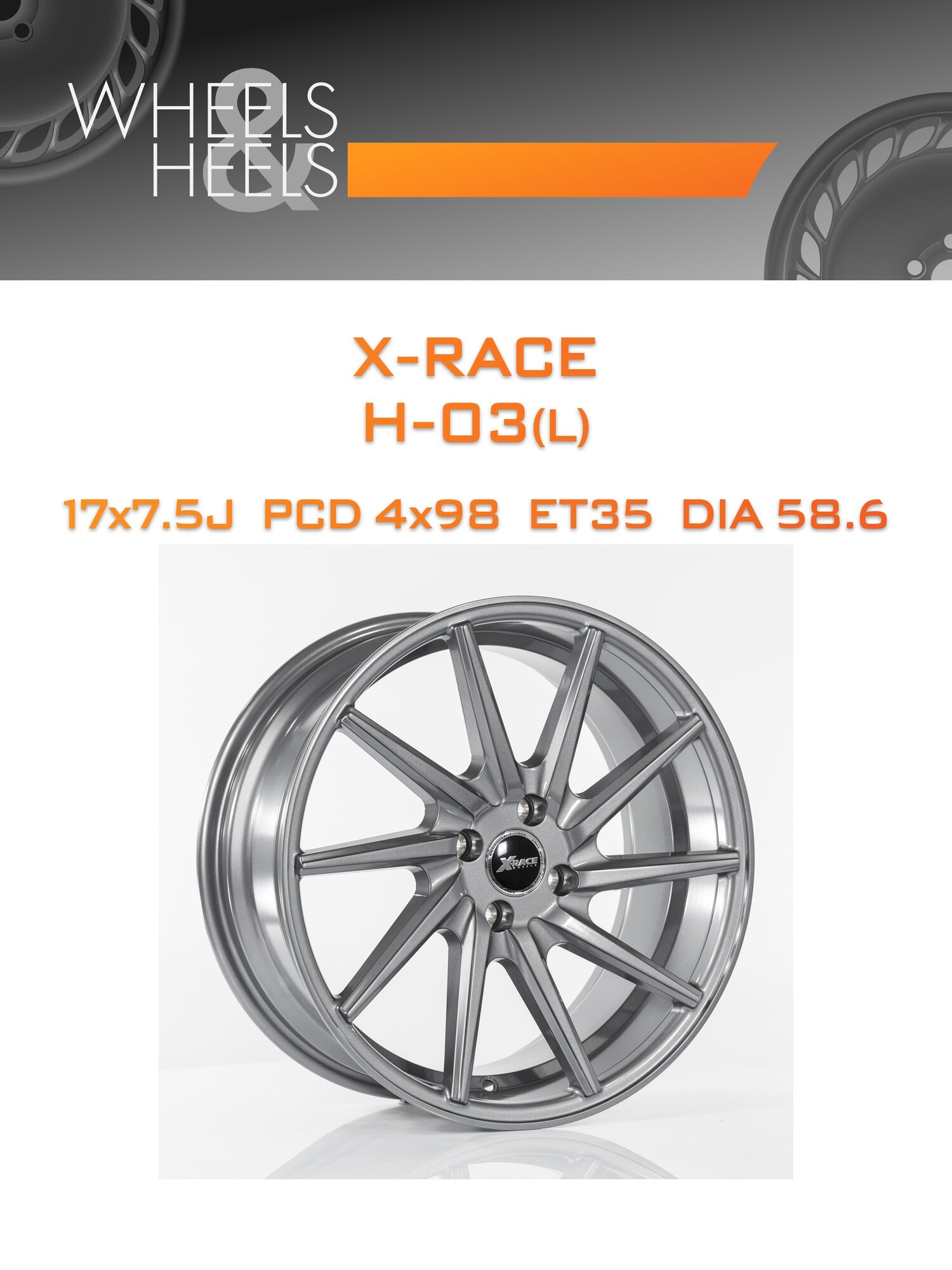 Диск автомобильный литой X-RACE H-03(L) 17x7.5 4x98 et35 dia58.6 graphite