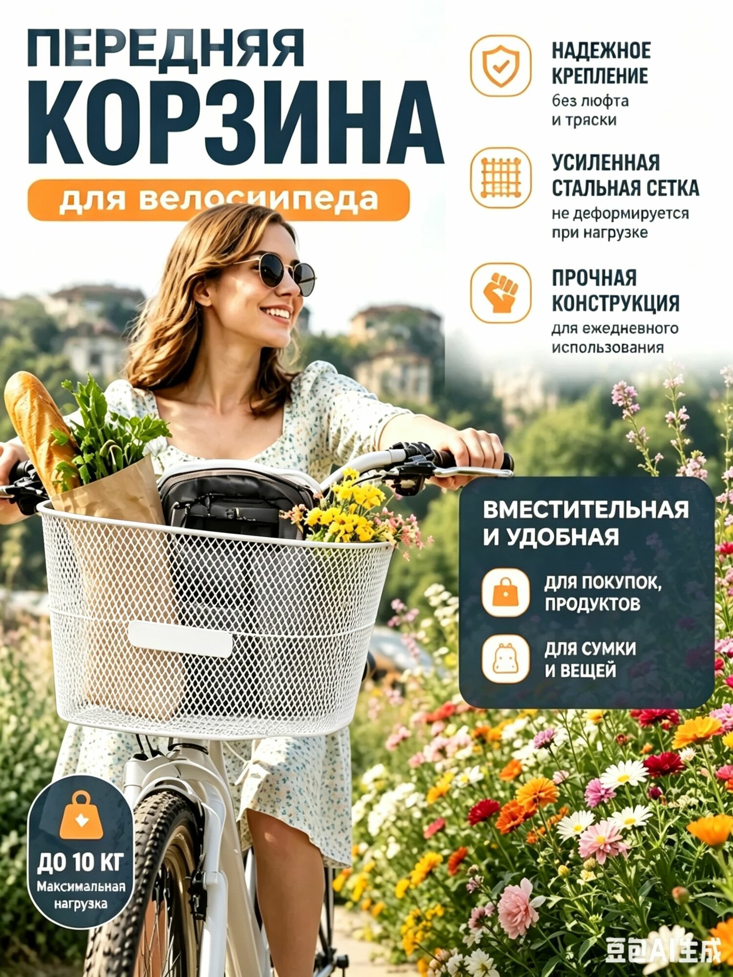 Корзина для велосипеда передняя взрослая металлическая 31х23,5х21 см, корзина для велосипеда с креплением, для покупок, продуктов, сумки и перевозки вещей