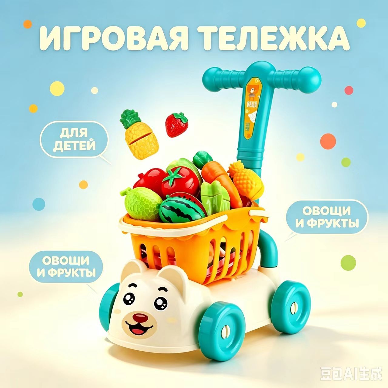Каталка детская с ручкой / Тележка для продуктов детскаяLANCCIRCLE
