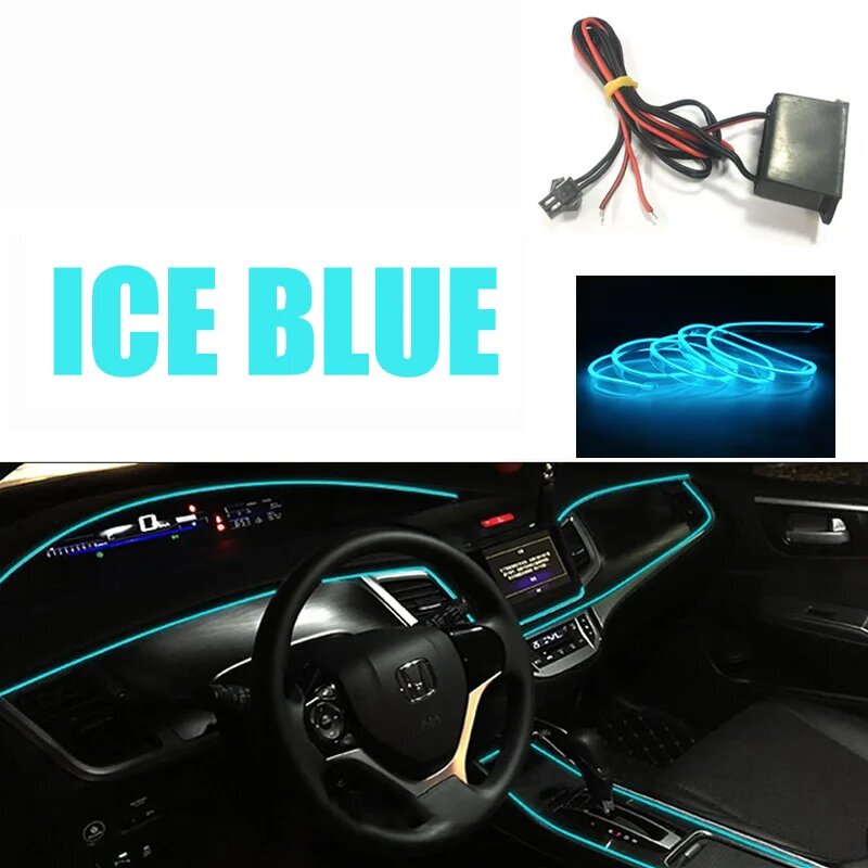 Экологическая среда автомобиля El Wire LED USB Гибкие неоновые внутренние Синий, wire ice blue, 5m
