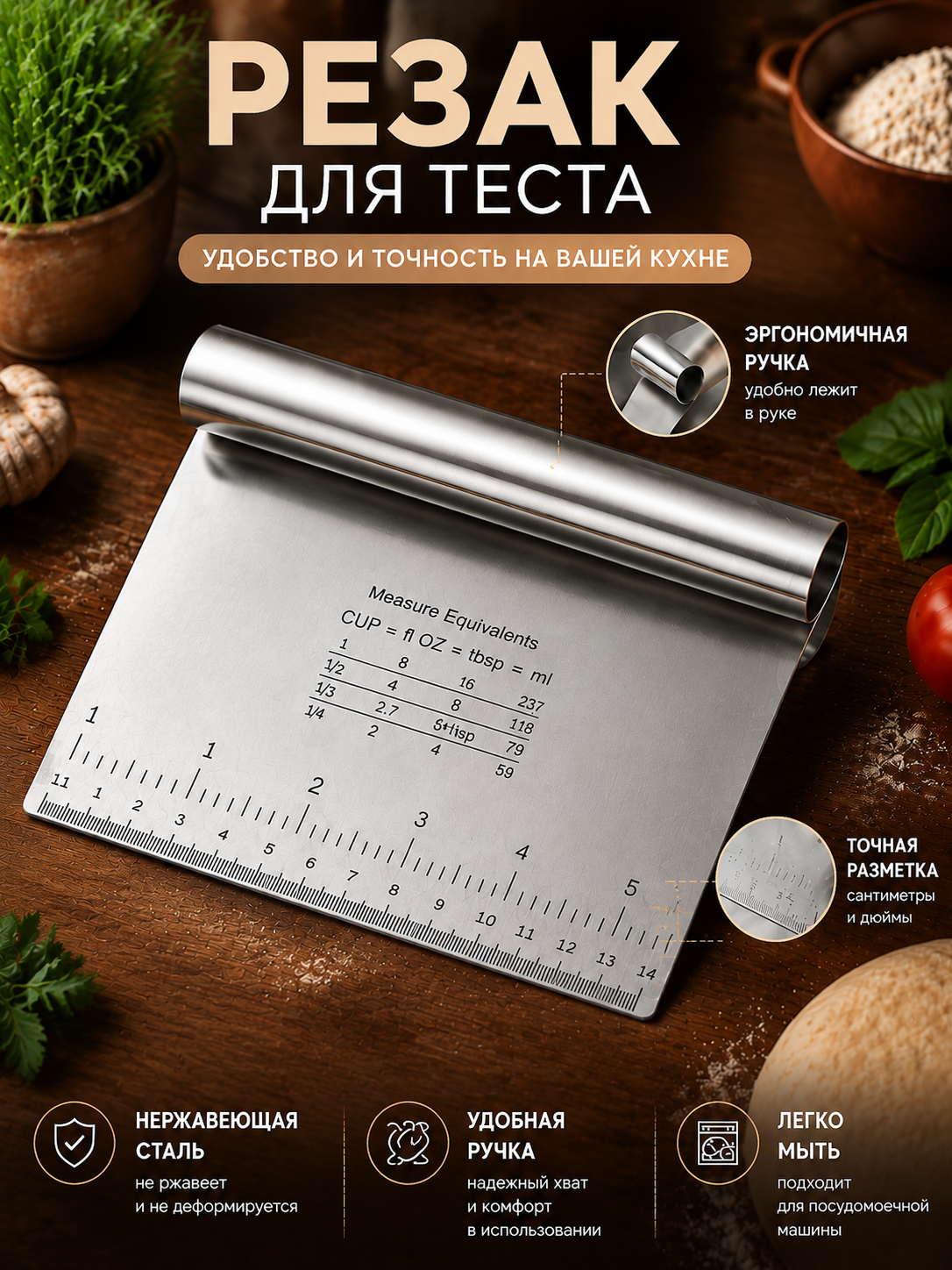 Резак для теста, кондитерский скребок для разделки теста, овощей и выпечки