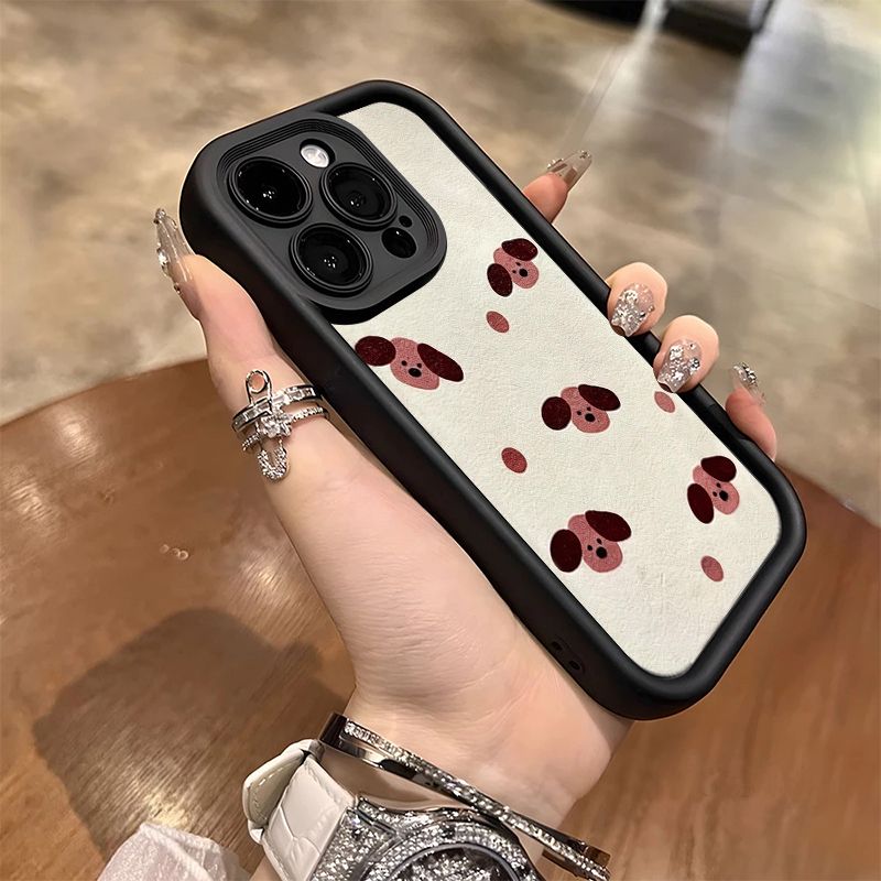 Чехол на Айфон 15 Про Макс / iPhone 15 Pro Max чёрный с мультяшной головой щенка, топовый силиконовый ударопрочный защитный чехол