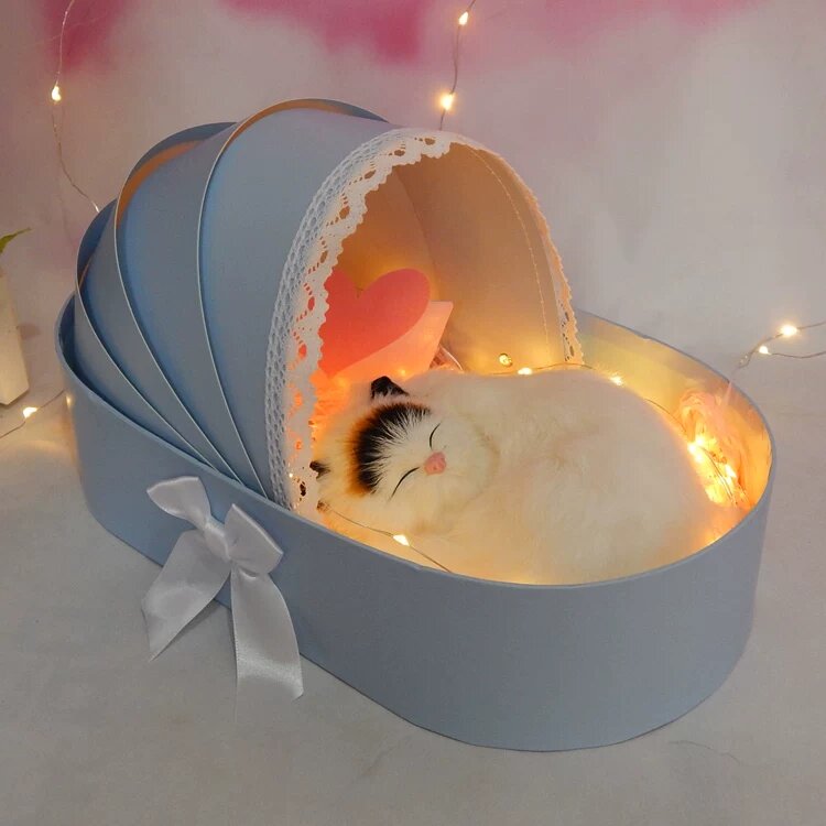 Синяя мягкая игрушка-кошка с черной головой, модель 3, спящая кошка, подарочная коробка для девочек, милый декор для