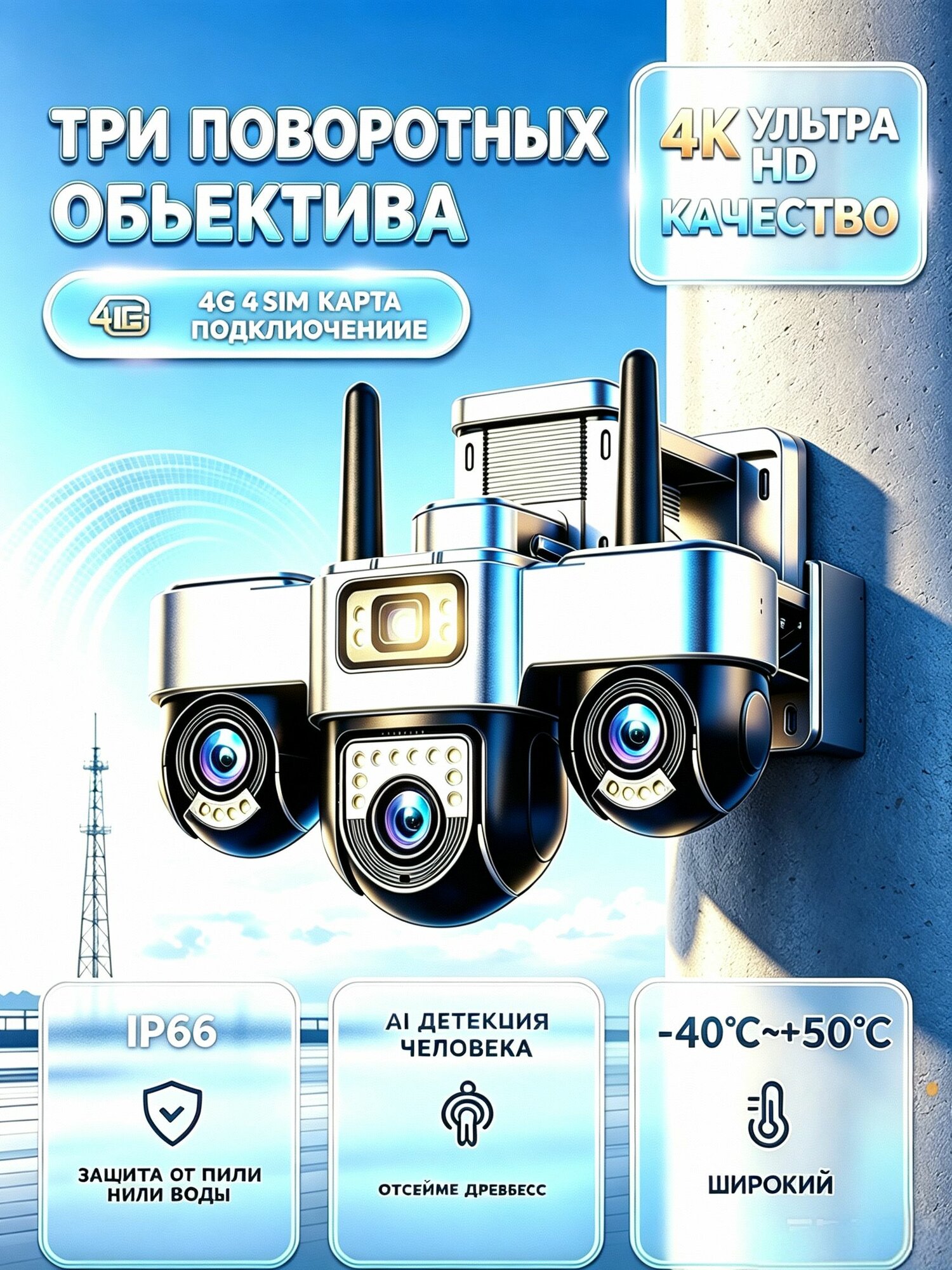 Камера видеонаблюдения для дома 4G Облачные технологии / Камера видеонаблюдения уличная с сим картой