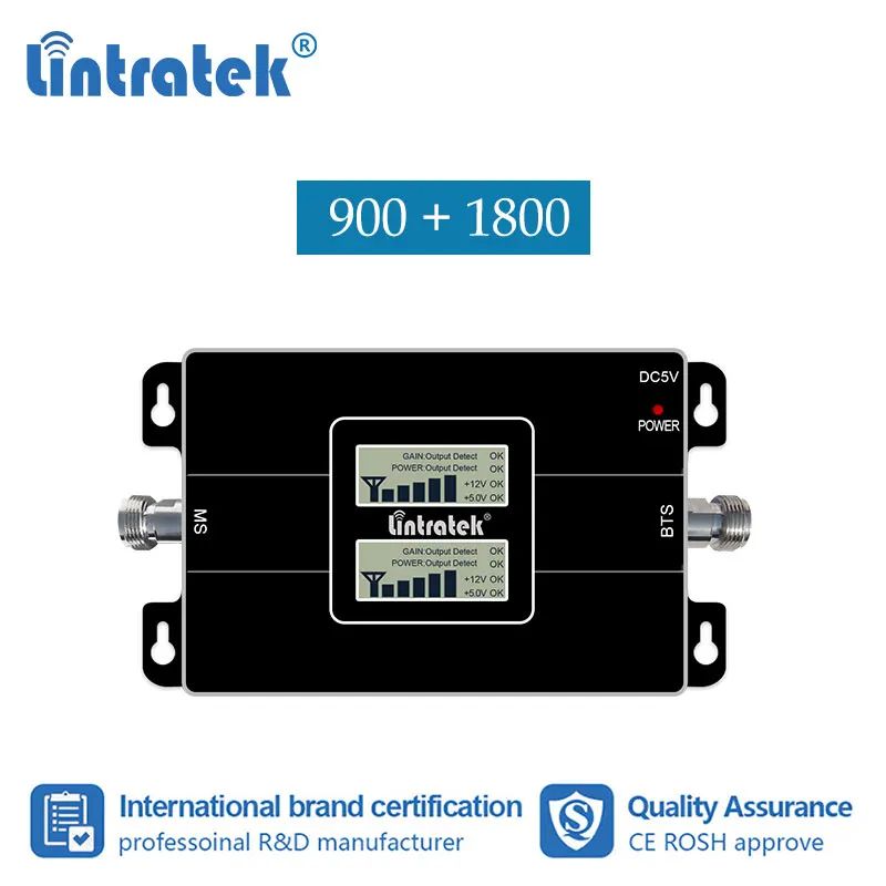 Lintratek GSM 900 МГц LTE 1800 МГц Усилитель сотовой связи 2G 3G 4G Усилитель сигнала Мобильный ретранслятор сигнала 65 дБ