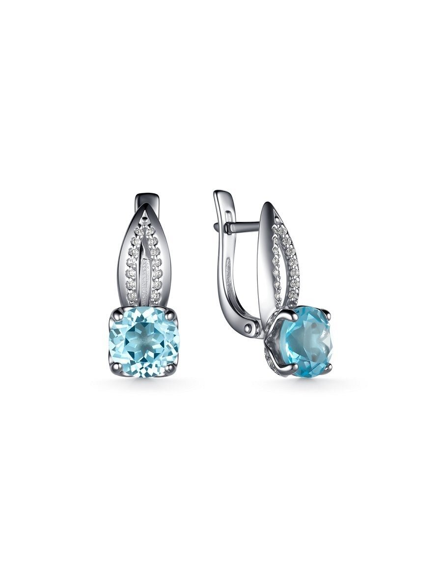 Серьги серебро, 925 проба, родирование, топаз, фианит