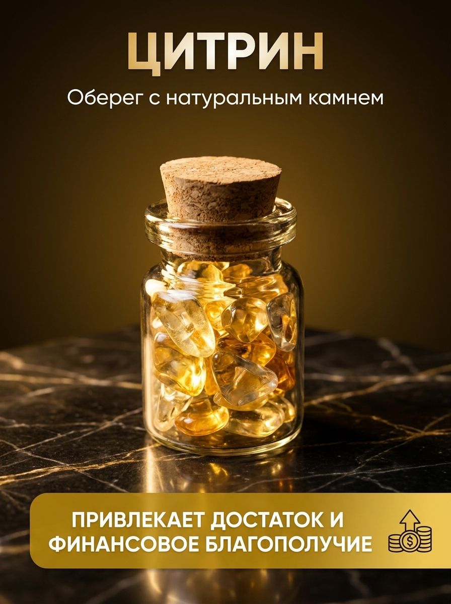Оберег для дома с натуральным камнем цитрин в бутылочке