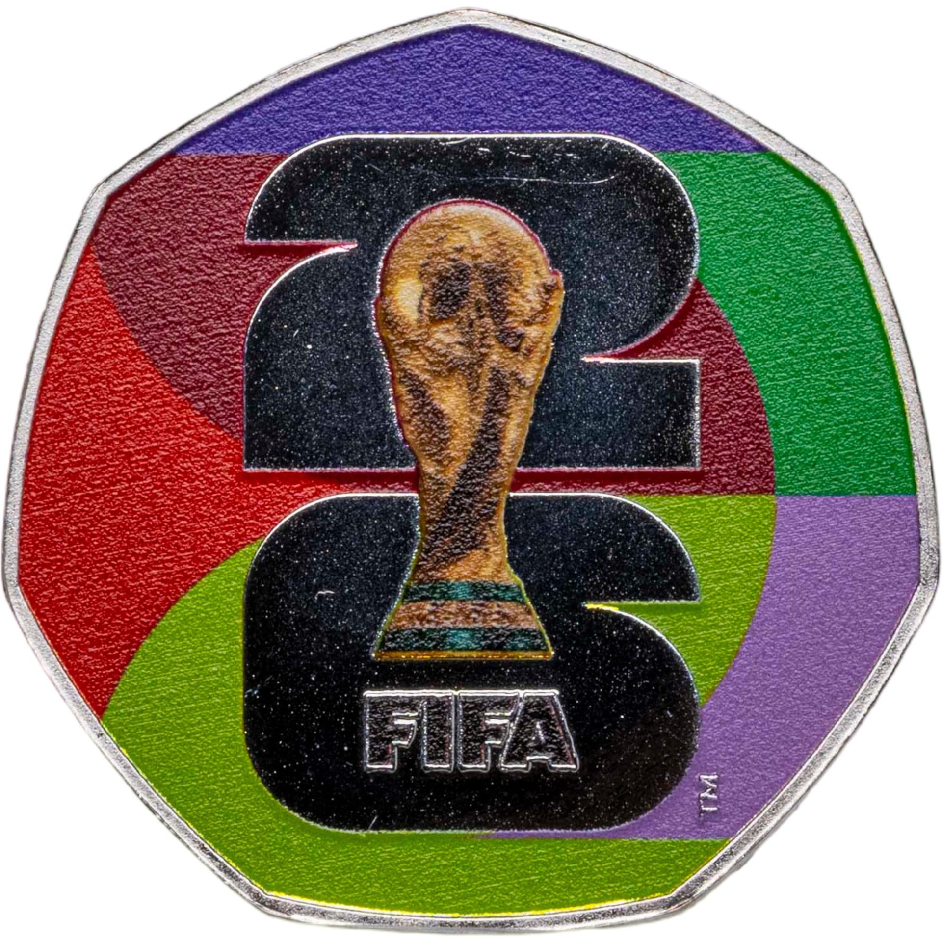 Соломоновы Острова 50 центов, 1\2 доллара 2026 "Чемпионат мира по футболу FIFA 2026 /Трофей/", Железо с серебряным покрытием 999 пробы 999, в сохранности PL