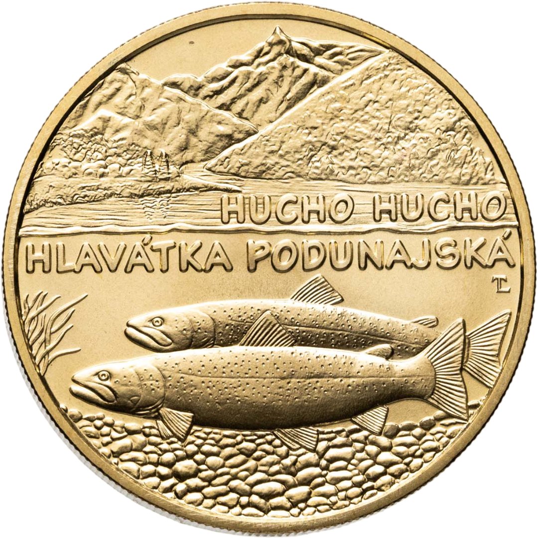 Словакия 5 евро 2025 Фауна и флора Словакии - Дунайский лосось, Латунь, в сохранности UNC