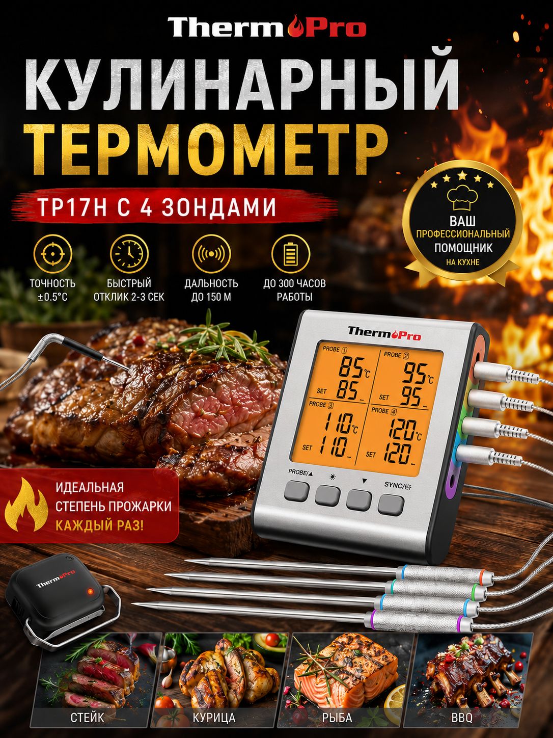 ThermoPro Кулинарный термометр, щуп 20 см