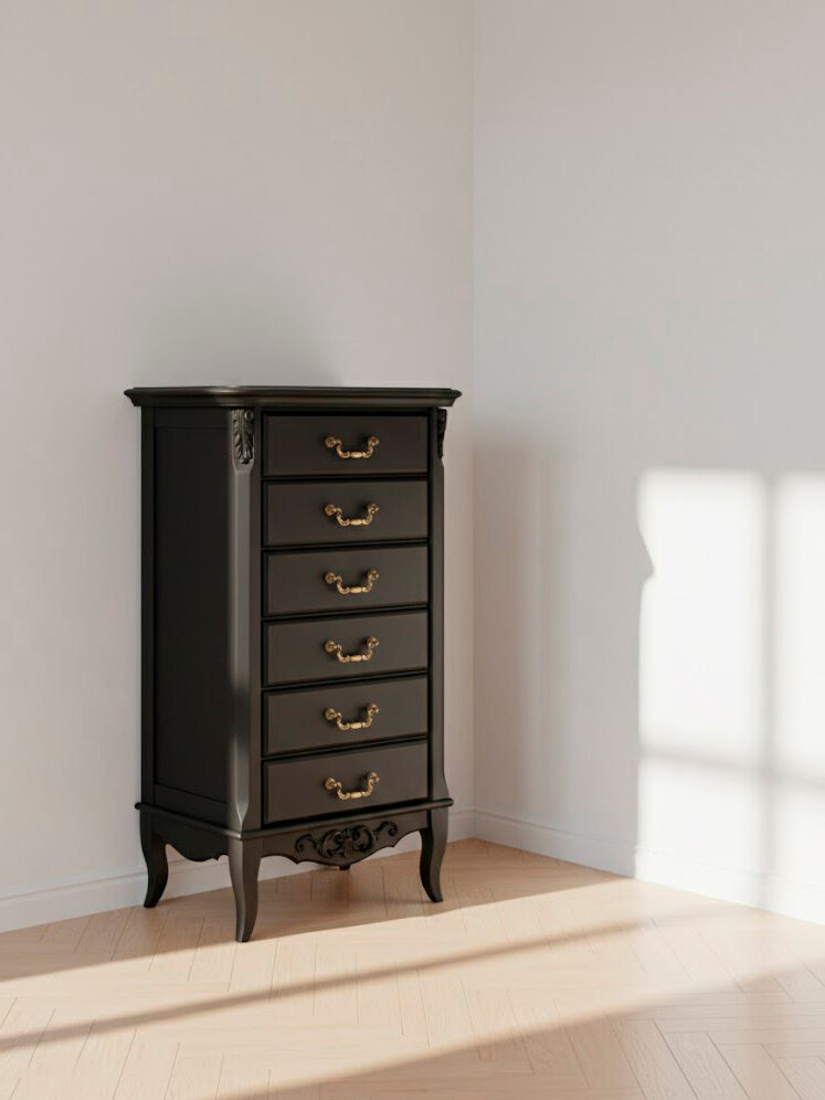 Комод Ля Нэж "Blak Wood", стиль Прованс, чёрный, деревянный, 6 ящиков, высота 110 см