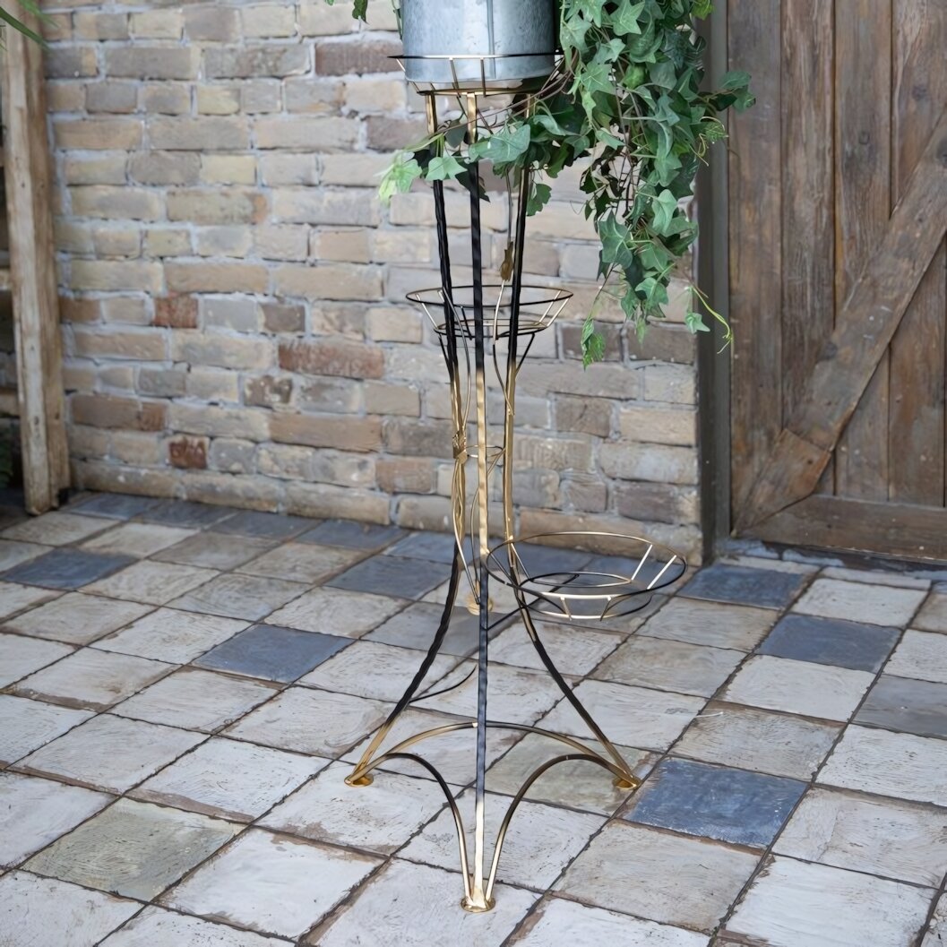 Стойка для цветов напольная "Квадрат" на 3 горшка, металл, цвет антик-золото
