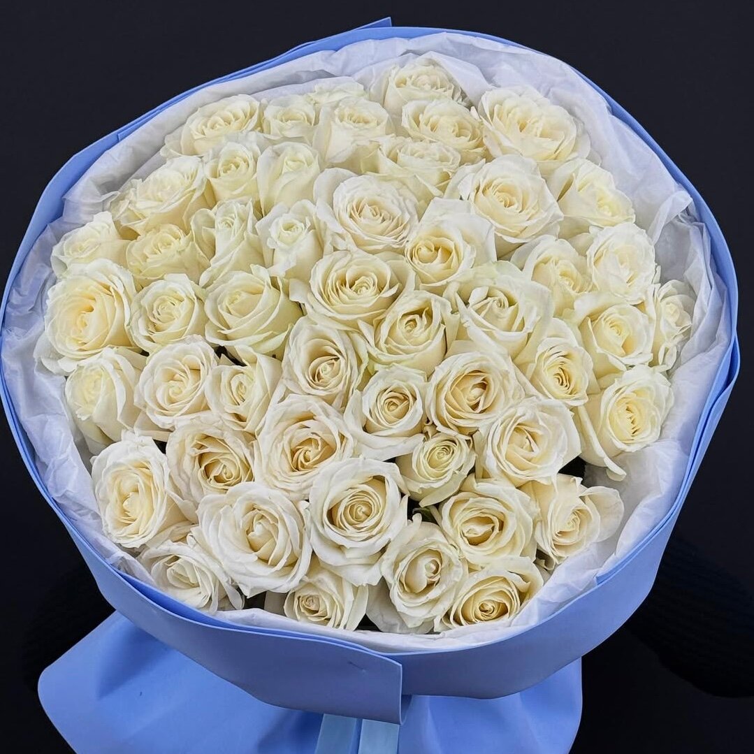 Букет из белых роз 51 шт, красивый букет цветов, шикарный, премиум цветы, премиум букет