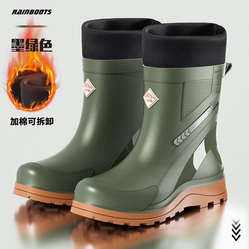 Мужские модные резиновые сапоги, удобные, универсальные ботинки на мягкой подошве для рыбалки на открытом воздухе, нескользящие кухонные ботинки, водонепроницаемые ботинки для мытья автомобилей. Размер обуви. EU:43