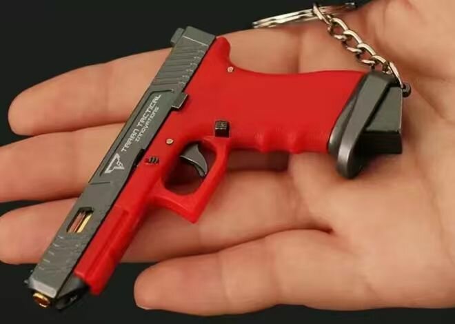 Брелок Glock 34, металл, с функцией разборки и сборки, красно-серый
