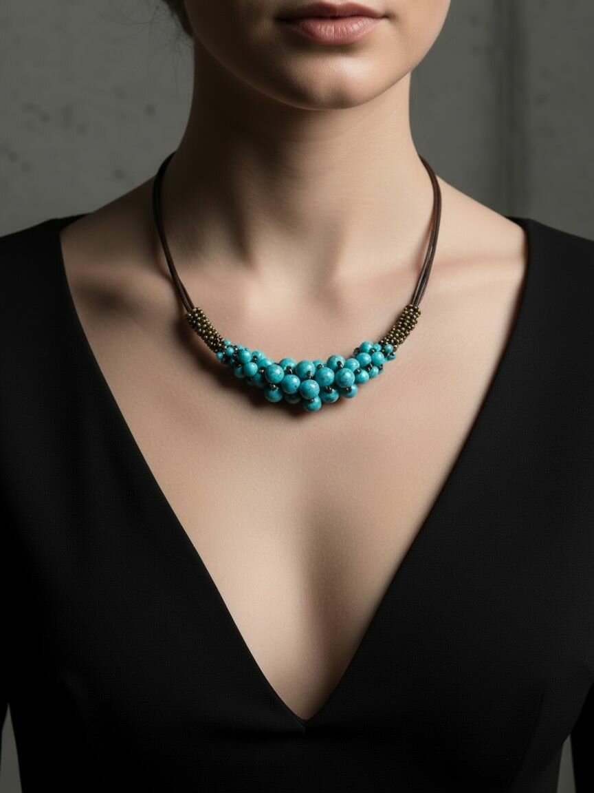 Колье, бисер, керамика