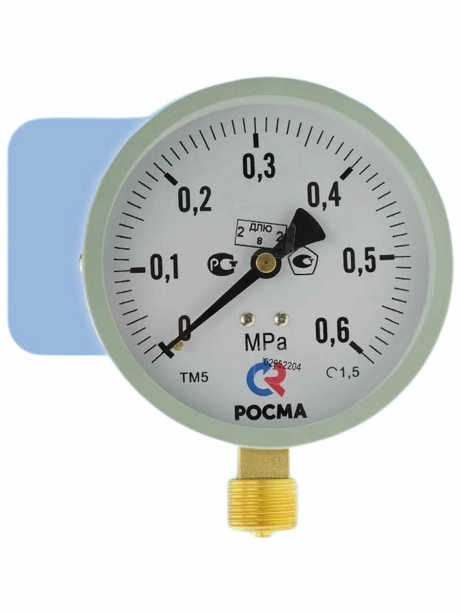 Манометр радиальный (Росма) ТМ-510P.00(0-0,6MРа)G1/2.1,5. M2 100мм (0-6 бар) серый