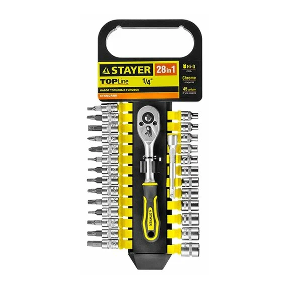 Набор торцевых головок и бит Stayer 27754-H28 1/4", 28 предметов, трещетка в комплекте, черный