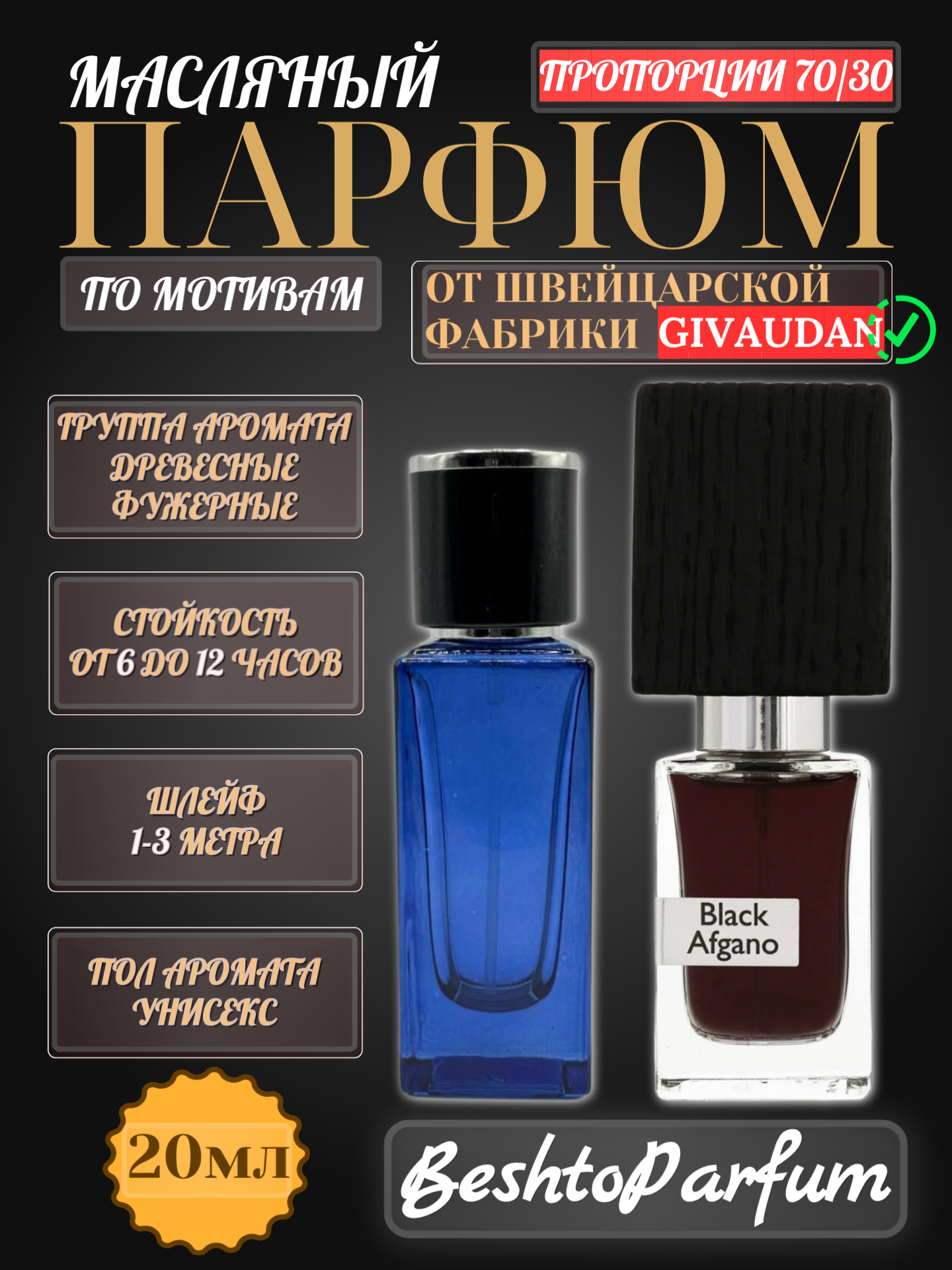 Масляные духи по мотивам Nasomatto Black Afgano — унисекс нишевый аромат, восточно-древесный / 20 мл