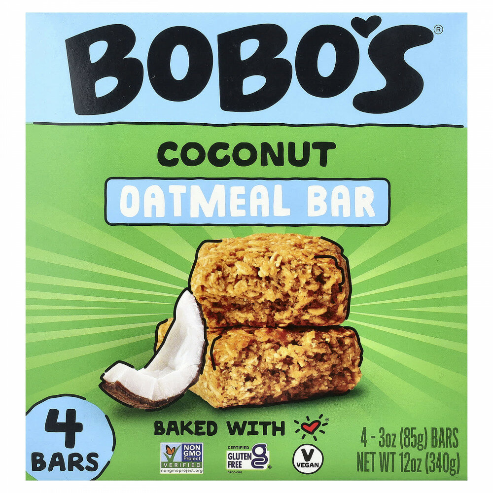 Bobo's Oat Bars, овсяный батончик, кокос, 4 батончика по 85 г (3 унции)