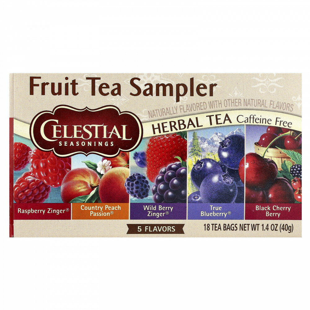 Celestial Seasonings, набор фруктовых чаев, без кофеина, 5 вкусов, 18 чайных пакетиков по 40 г (1,4 унции)