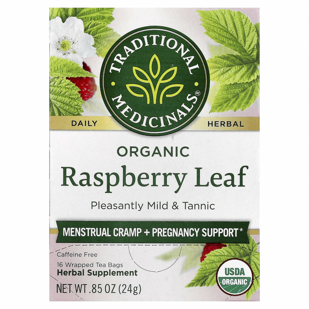 Traditional Medicinals, листья органической малины, без кофеина, 16 чайных пакетиков, 24 г (0,85 унции)