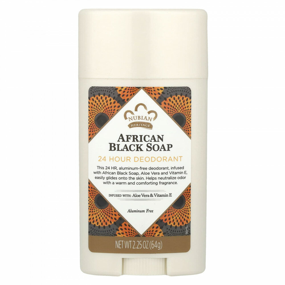 Nubian Heritage, Дезодорант с защитой 24 часа, африканское черное мыло, 64 г
