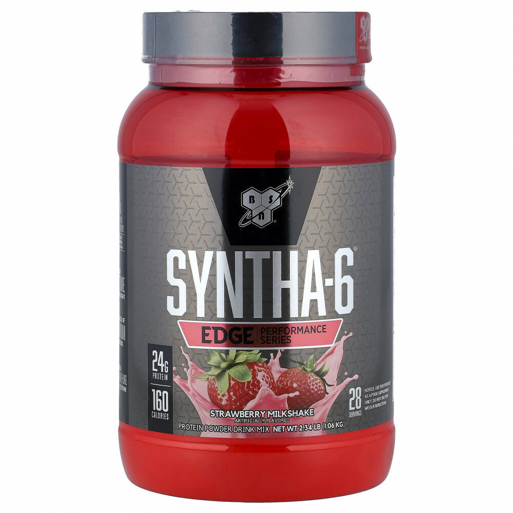 BSN, Syntha-6® Edge, протеиновая смесь для приготовления напитка, клубничный молочный коктейль, 1,06 кг (2,34 фунта)