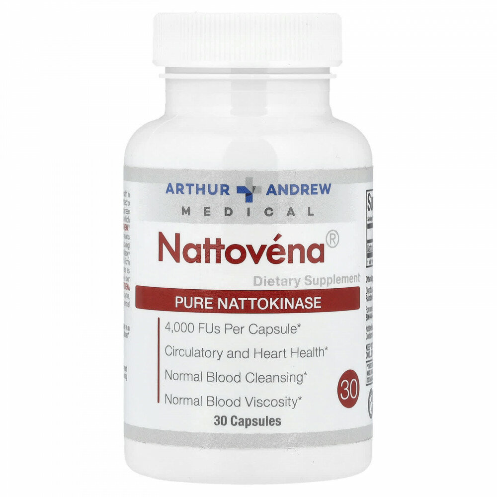 Arthur Andrew Medical, Nattovena®, чистая наттокиназа, 4000 FU, 30 капсул