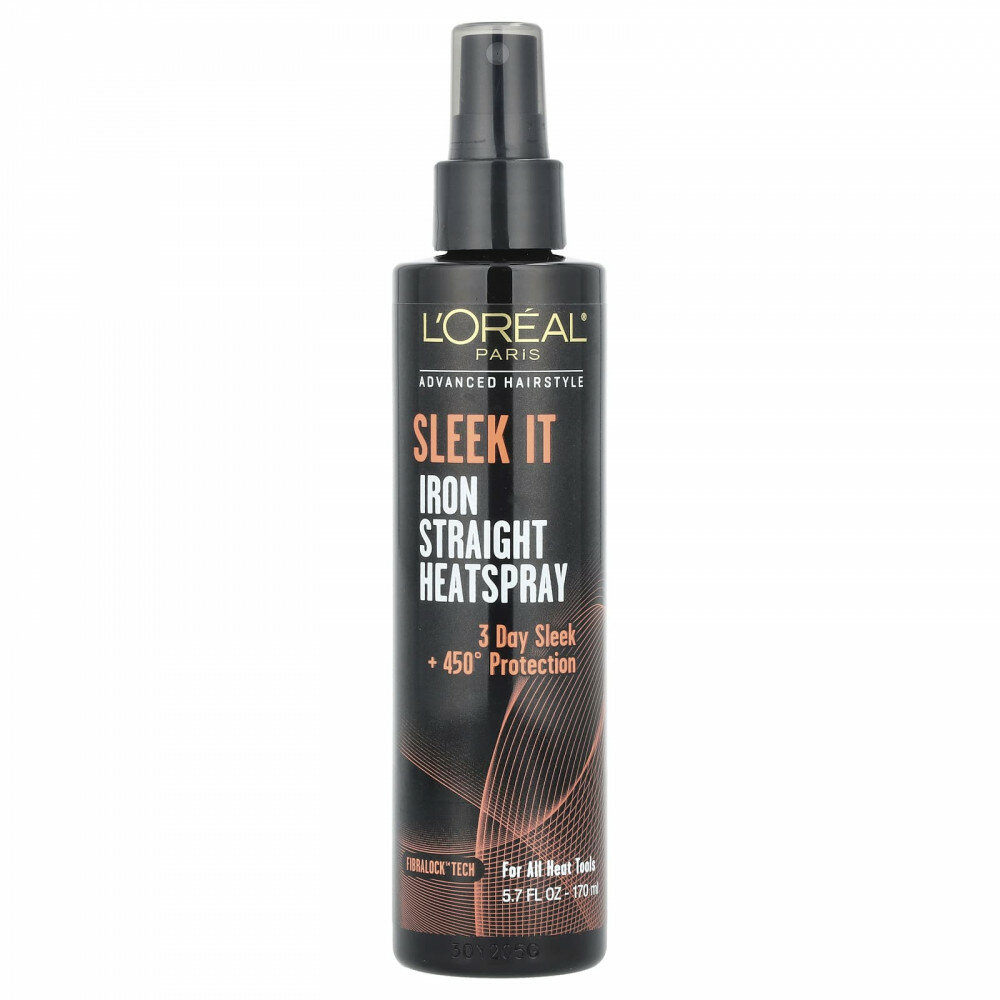 L'Oréal, Advanced Hairstyle, Sleek It Iron Straight Heatspray, термозащитный разглаживающий спрей для волос, 170 мл (5,7 жидк. унции)