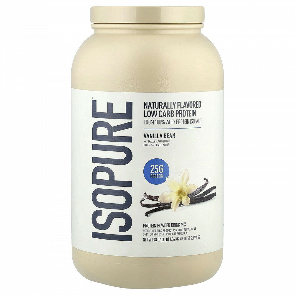 Isopure, протеиновый порошок с низким содержанием углеводов, со вкусом ванили, 1,36 кг (3 фунта)