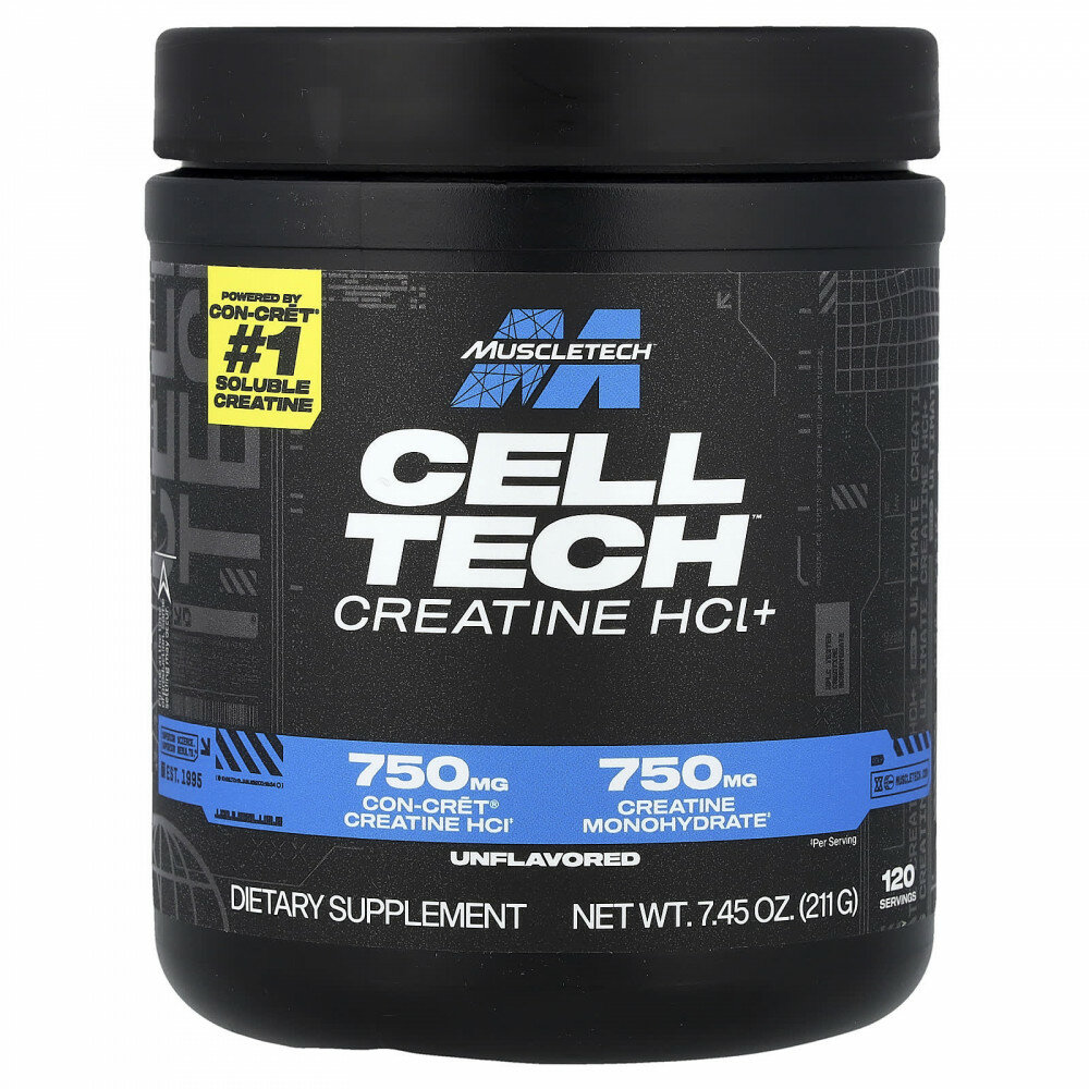 MuscleTech, Cell Tech™, гидрохлорид креатина+, с нейтральным вкусом, 211 г (7,45 унции)