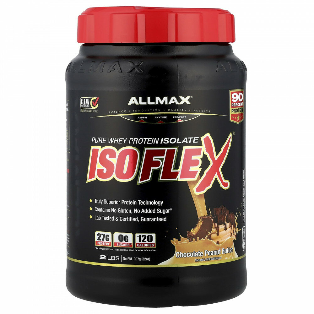 ALLMAX, Isoflex, чистый изолят сывороточного протеина, шоколад и арахисовая паста, 907 г (2 фунта)