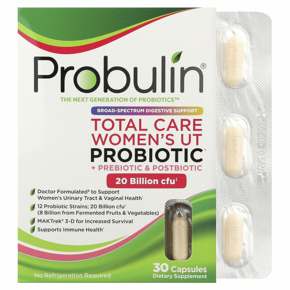 Probulin, Total Care, пробиотики, пребиотики и постбиотики для женщин, 30 капсул