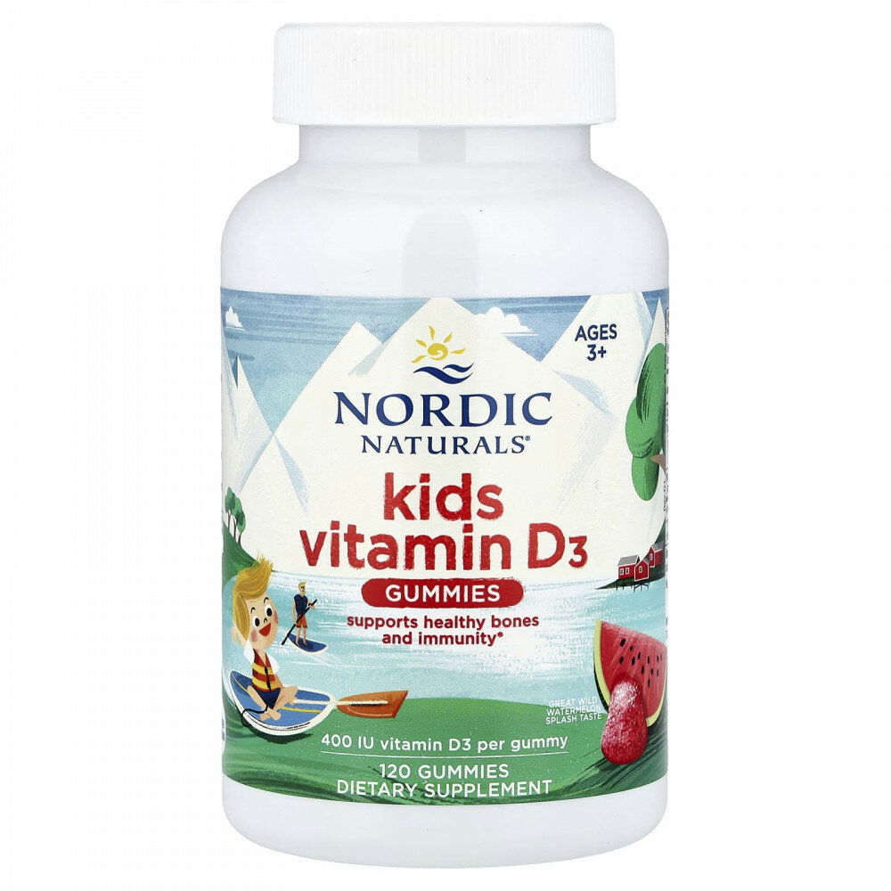 Nordic Naturals, жевательный витамин D3, для детей от 3 лет, со вкусом арбуза, 10 мкг (400 МЕ), 120 жевательных таблеток