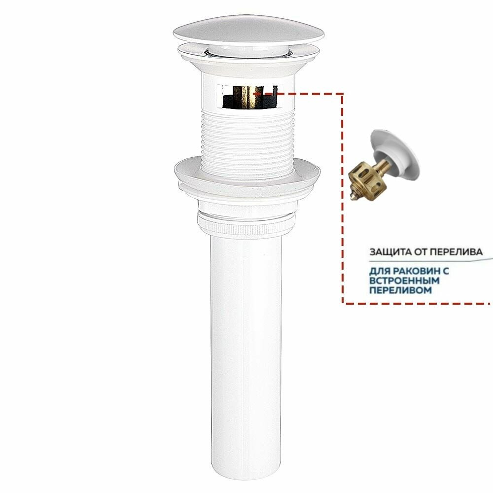 Донный клапан для раковины с переливом Robern, для ванной с системой Клик-Кляк, Модный белый, выпуск для умывальника, сеткой быстрой очисткой, латунь