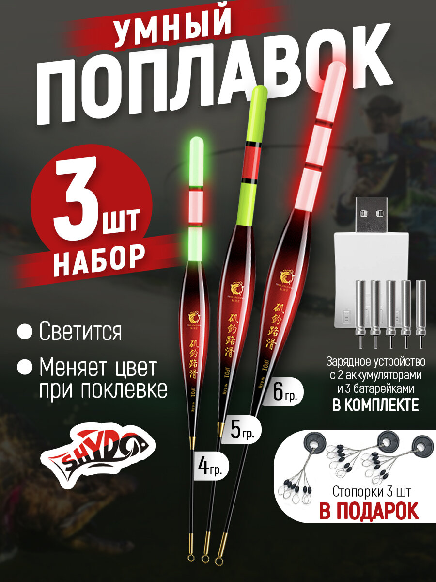 Умный светящийся поплавок - набор (4/5/6гр) с аккумуляторами и з/у