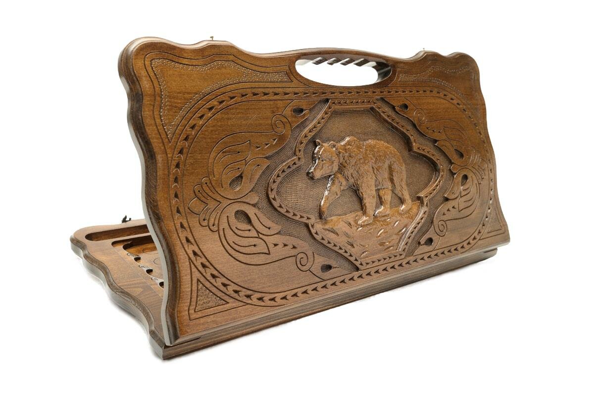 Нарды и шашки резные Непобедимый медведь 61 х 64 см бук Армения 62726 Haleyan