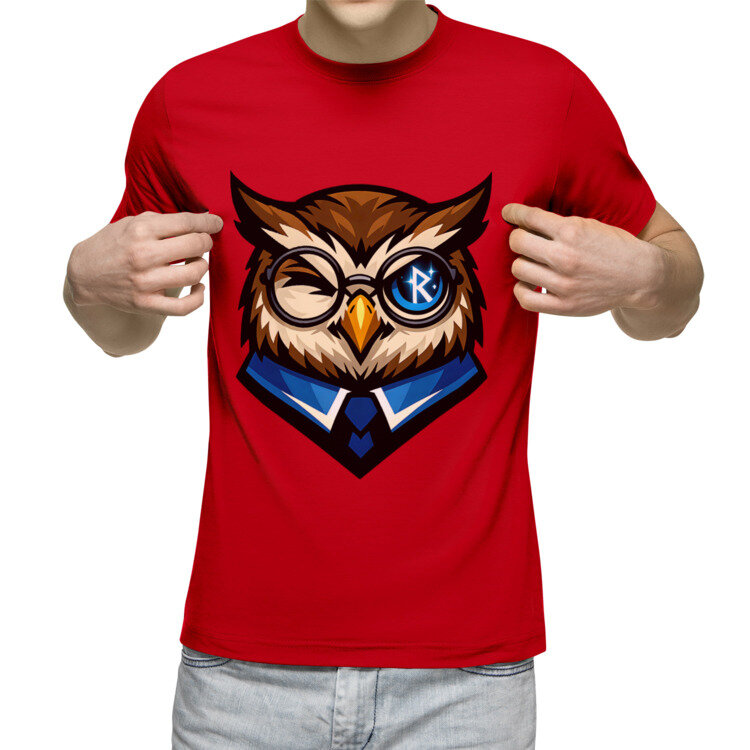 Мужская футболка «Бизнес Сова Эспорт - Owl Gamer в Очках с Галстуком» (красный, M)