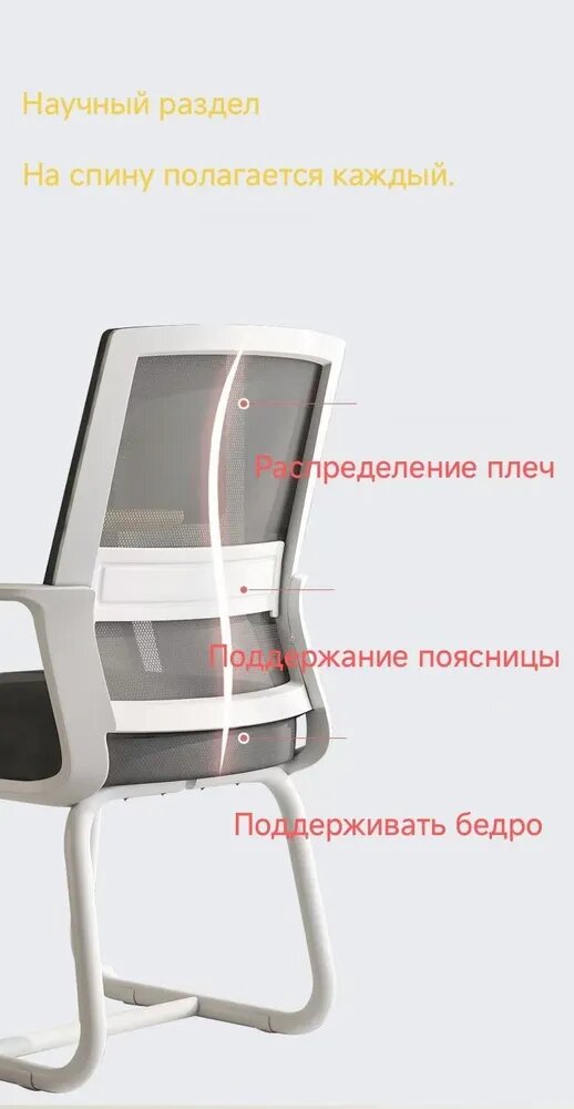 Стул офисный белый/черный, 1 шт, ширина 45 см, высота 93 см, глубина 49 см, на полозьях — фото 1