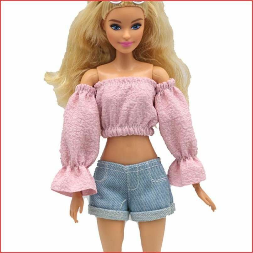 Черный топ и белая юбка для комплекта одежды куклы Барби463