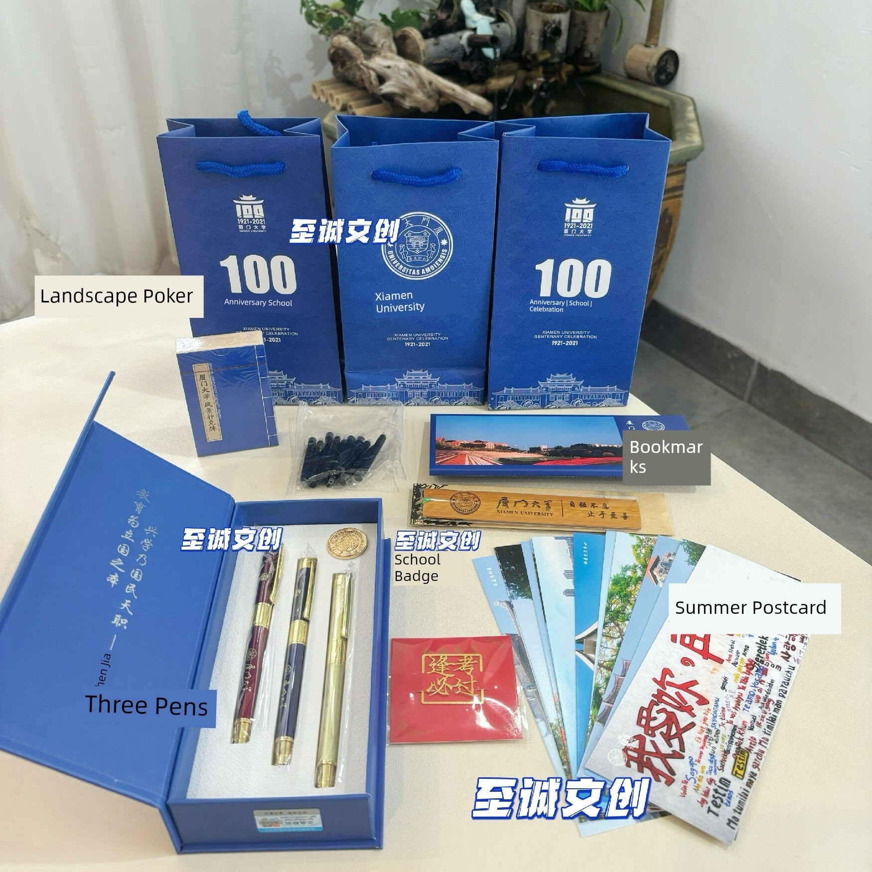 Серия Xiamen University Centenary: Набор из трех чернильных ручек с эмблемой университета, закладкой, чернилами,