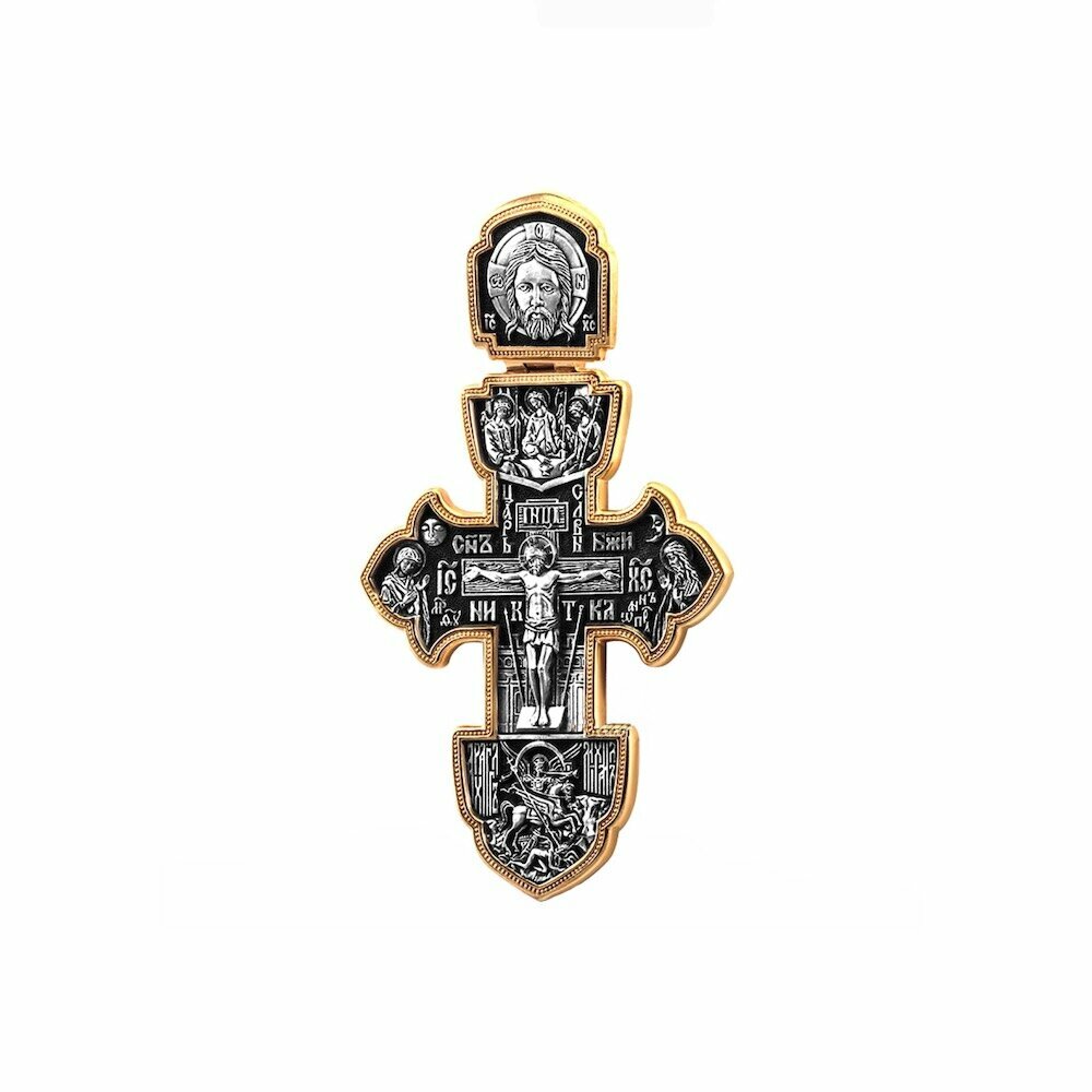 Крестик, серебро, 925 проба, чернение, золочение