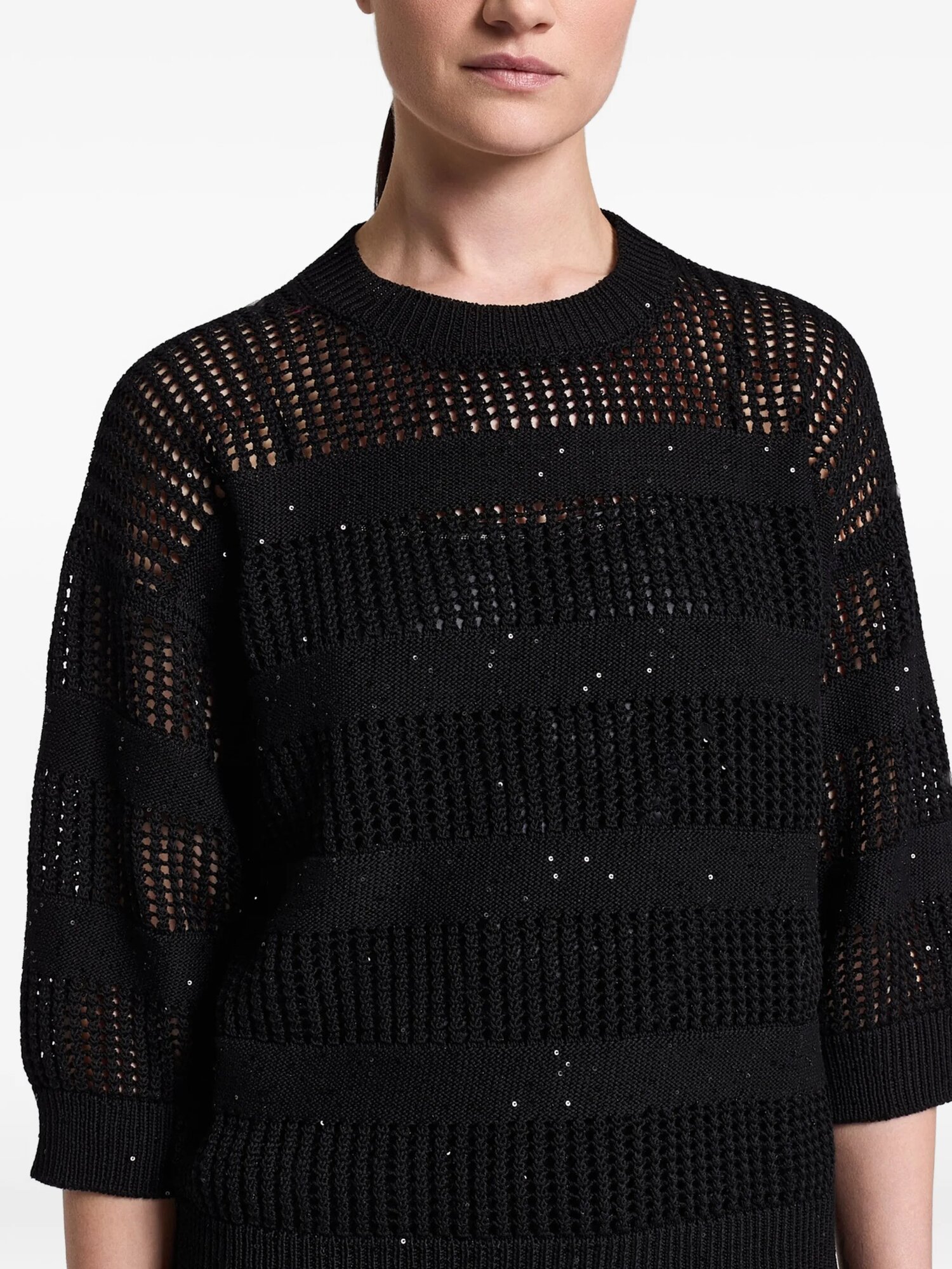 Свитер PESERICO Sequin-embellished open-knit sweater, размер 40, , black/black — фото 1